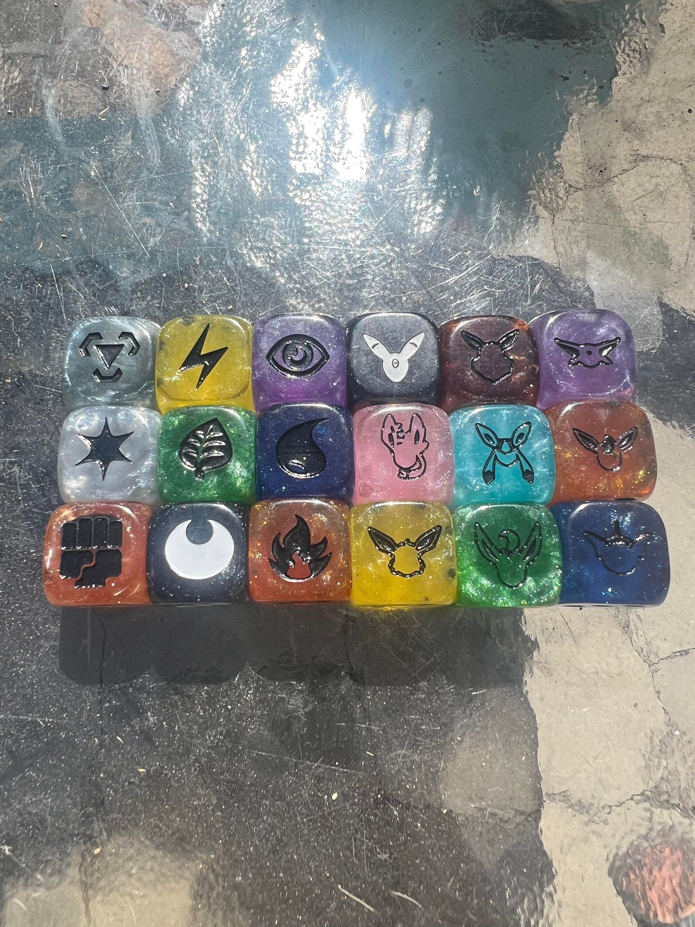 Pick ANY 9 Pokemon Anime Inspired Dice Eeeveelutions and Type Symbols ...