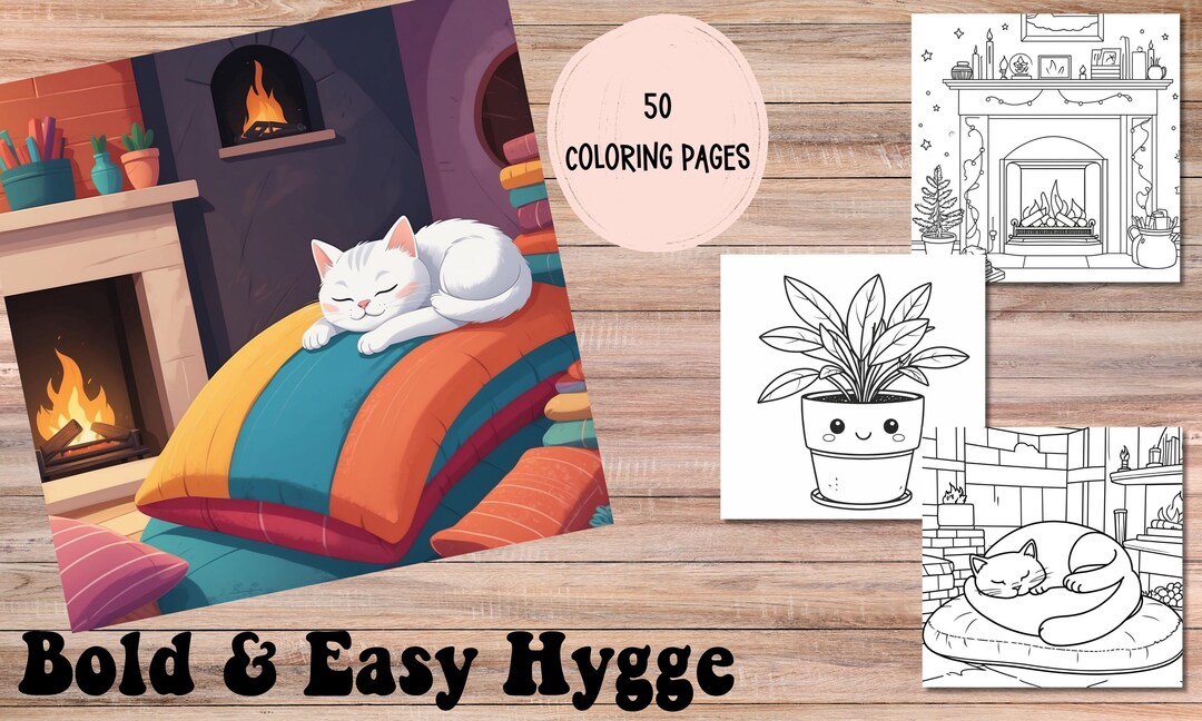 50 Bold & Easy Hygge Coloring Pages Printable Fall Adult Coloring Book ...