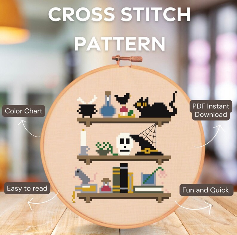 Spooky Shelves Cross Stitch PDF Pattern. Ideal for Beginners - Etsy