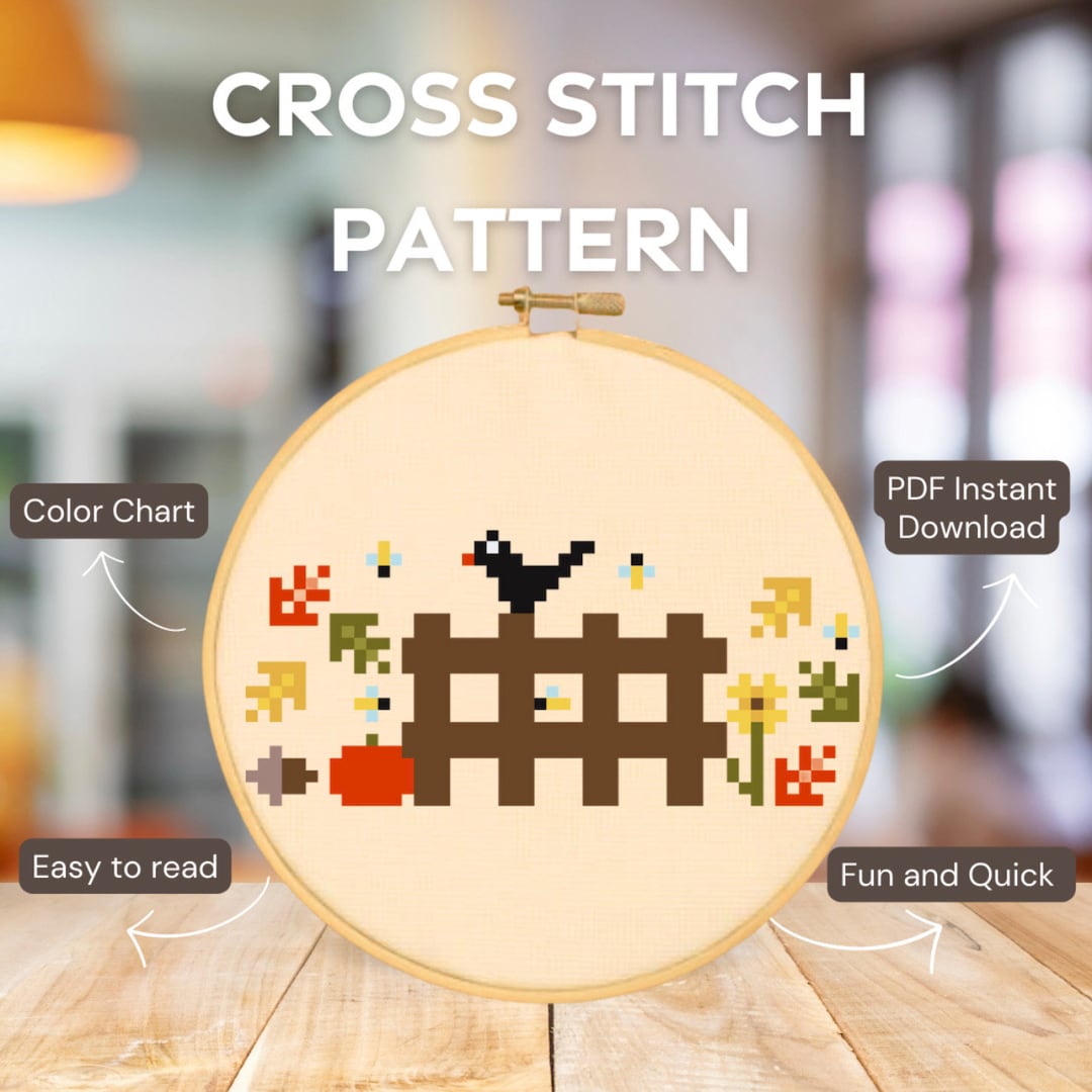 Fall Fence… Create Autumn Charm With Cross Stitch PDF Pattern. Perfect ...
