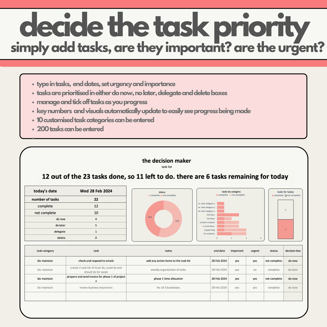 Task Priority Tracker - Eisenhower Matrix, Task Priority Management ...