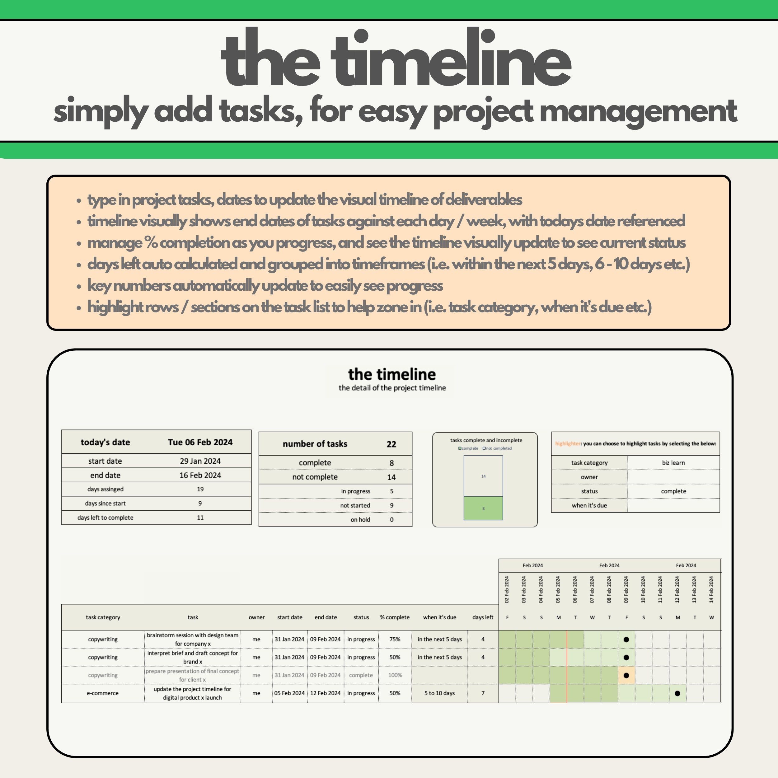 Gantt Chart, Task Scheduler, Excel Template - Etsy