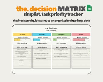 Decision Matrix Spreadsheet, Task Priority Tracker Google Sheets, Task Productivity Planner ...