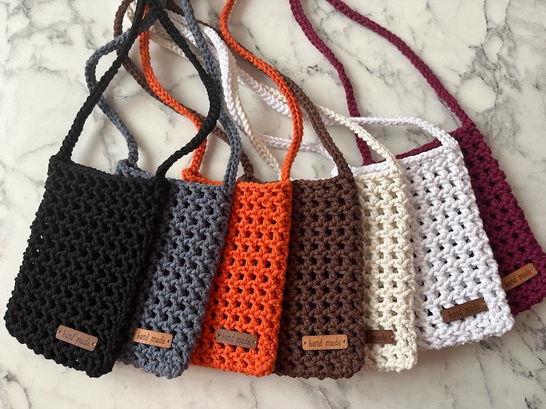 Crossbody Phone Bag, Cell Phone Bag , Mini Straw Bag , Crochet Phone ...