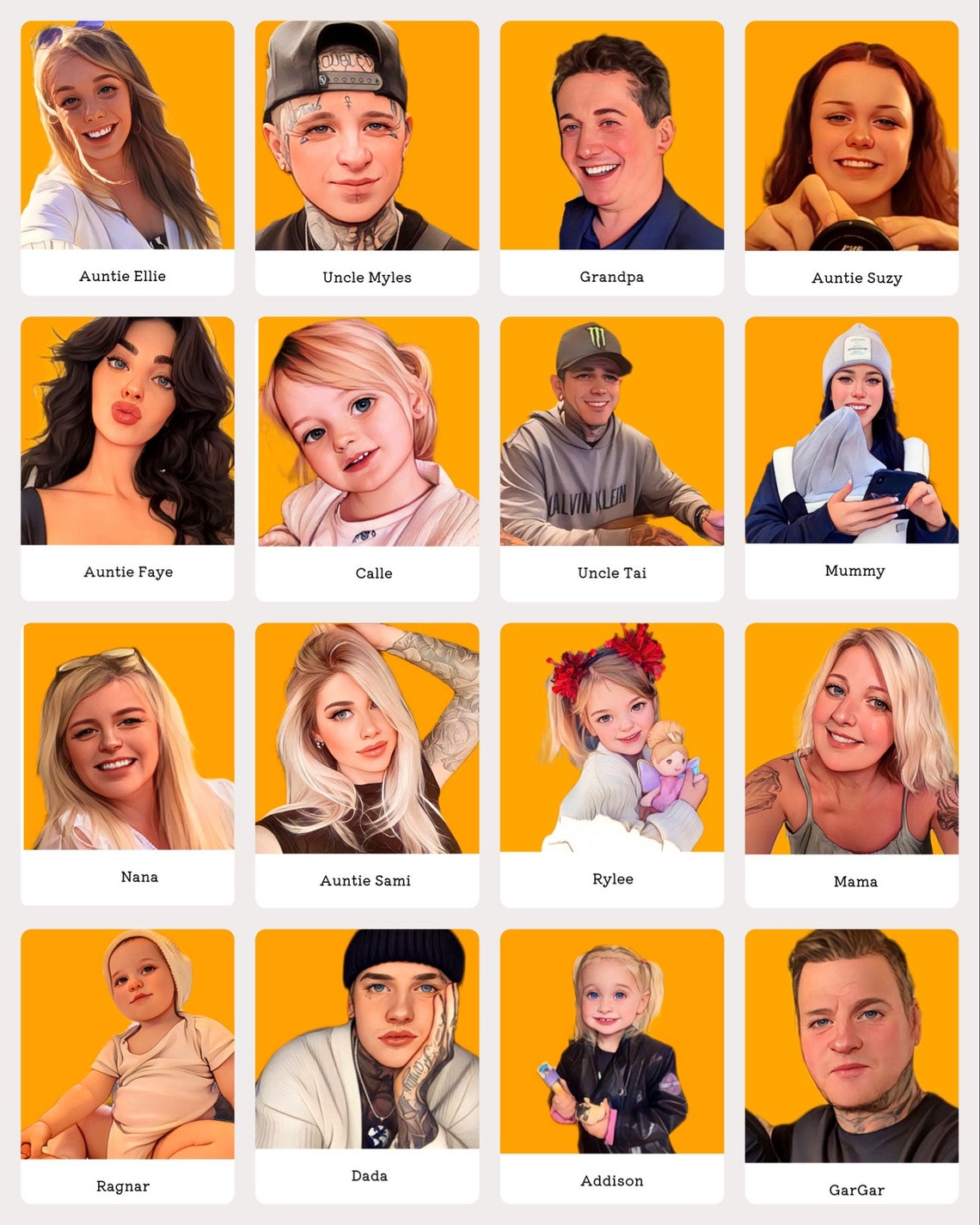 Cartoonized Family Flashcards - Etsy