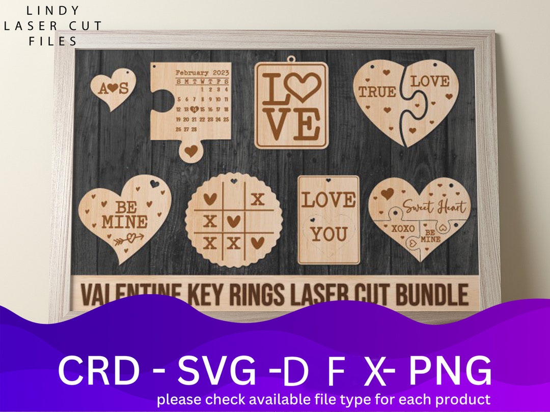Valentine Key Rings Laser Cut Files Bundle SVG File, 8 Vector Design ...