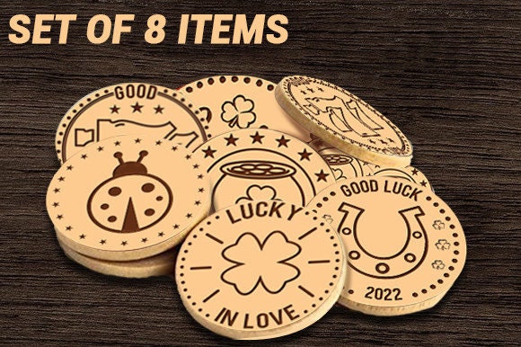 Lucky Coins Laser Cut Files Bundle SVG File, 8 Vector Design, Plan ...