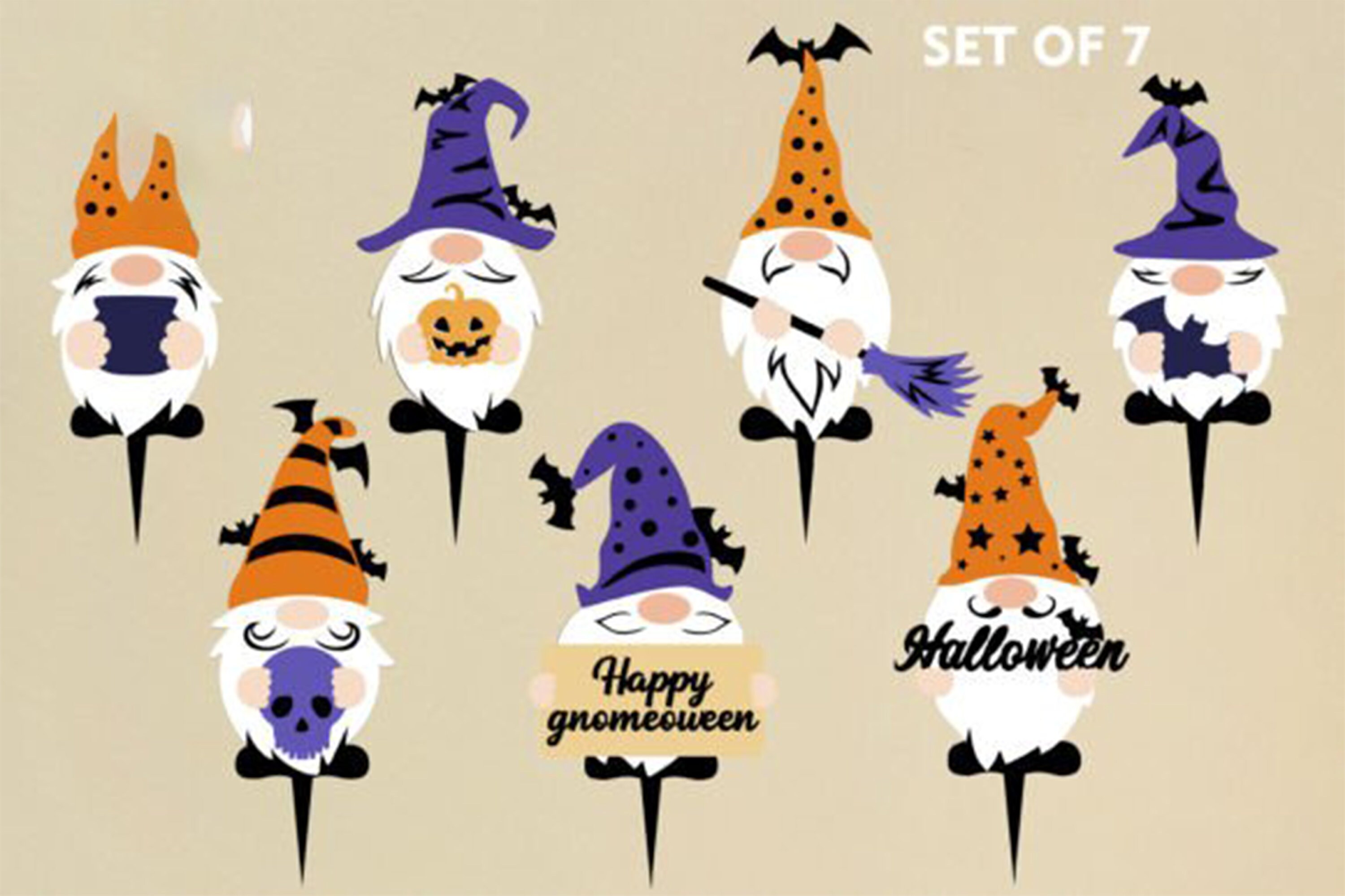Halloween Gnomes Toppers Laser Cut Files Bundle SVG File, 7 Vector ...