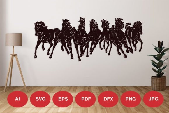 Seven Horse Wall Decor Laser Cut File: SVG, CNC Pattern (digital ...