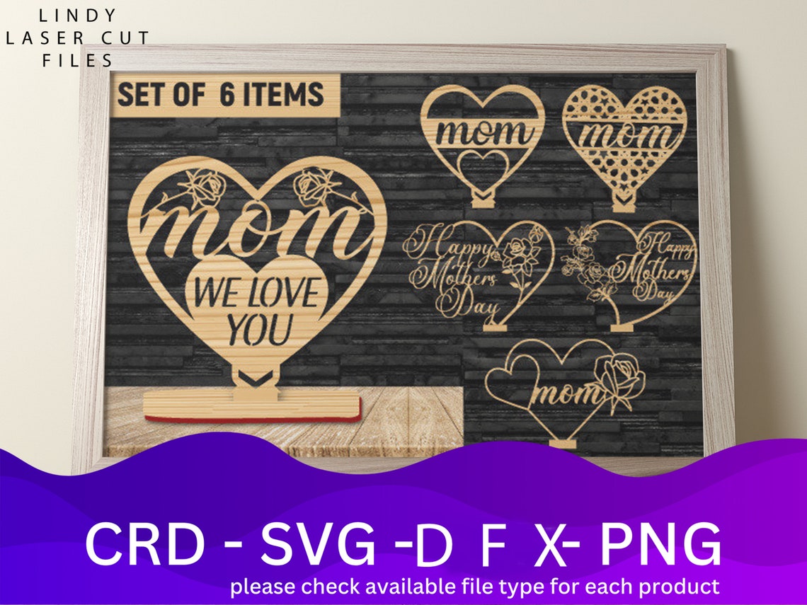 Mom Heart Sign Cut Files Bundle SVG File, 6 Vector Design, Plan Laser ...