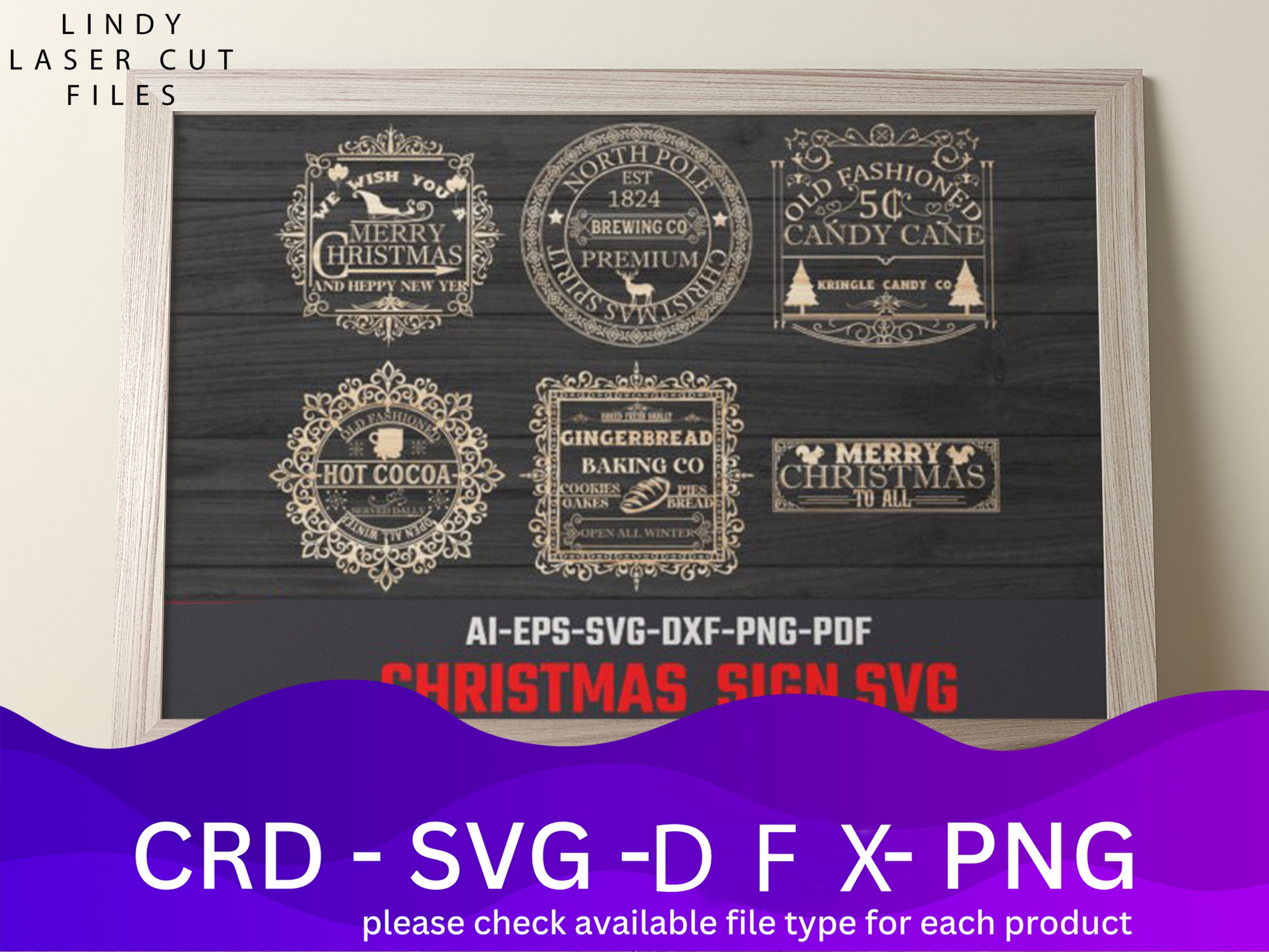 Vintage Christmas Sign Laser Cut Files Bundle SVG File, 6 Vector Design ...