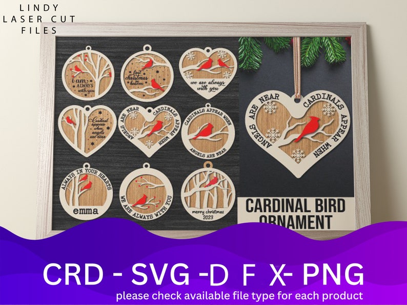 Christmas Cardinal Ornament Laser Cut Files Bundle SVG File, 9 Vector ...