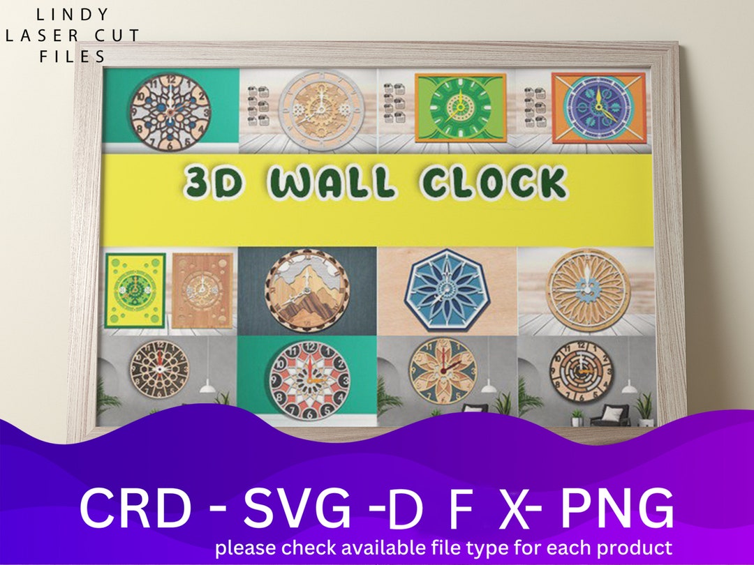3D Wall Clock Laser Cut Files Bundle SVG File, 12 Vector Design, Plan ...