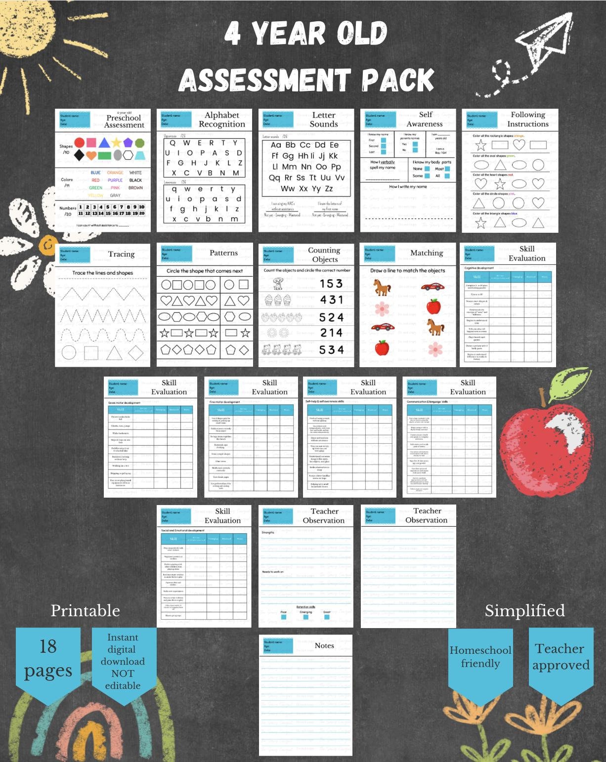 4 Year Old Assessment PDF Preschool Assessment Preschool Teacher ...