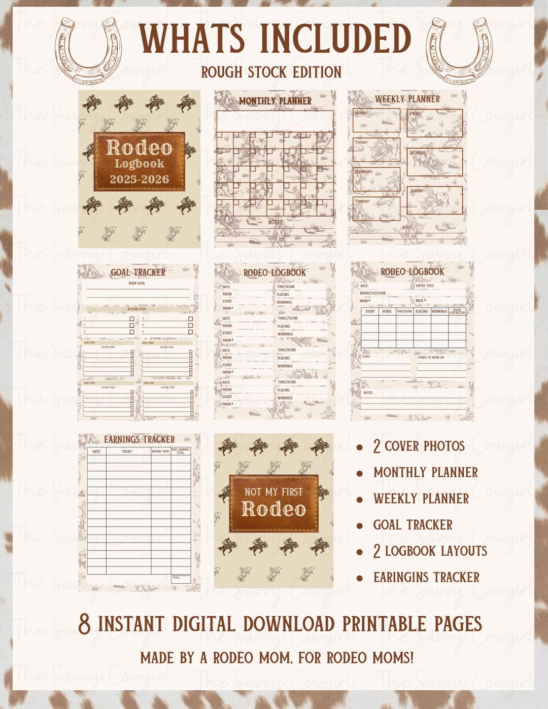 Digital Rodeo Logbook, Rough Stock Logbook Rodeo Planner Rough Stock Rodeo Logbook Rough Stock ...