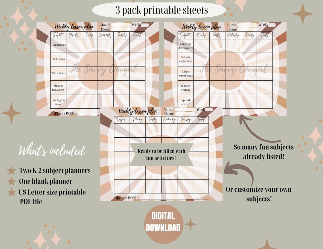 Printable Toddler Weekly Lesson Planner, 2 Year Old Lesson Planner, K2 ...