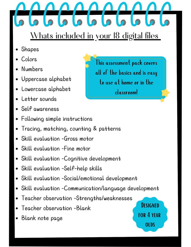 4 Year Old Assessment PDF Preschool Assessment Preschool Teacher ...