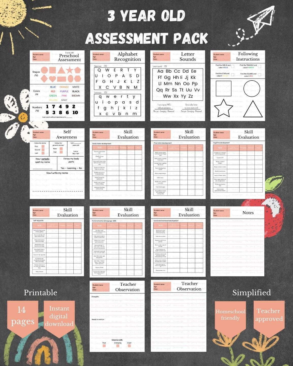 3 Year Old Assessment PDF Preschool Assessment, Preschool Teacher ...