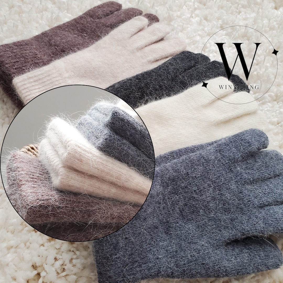 Solid Fuzzy Fluffy Angora Wool Knit Winter Gloves, Soft and Warm Women ...