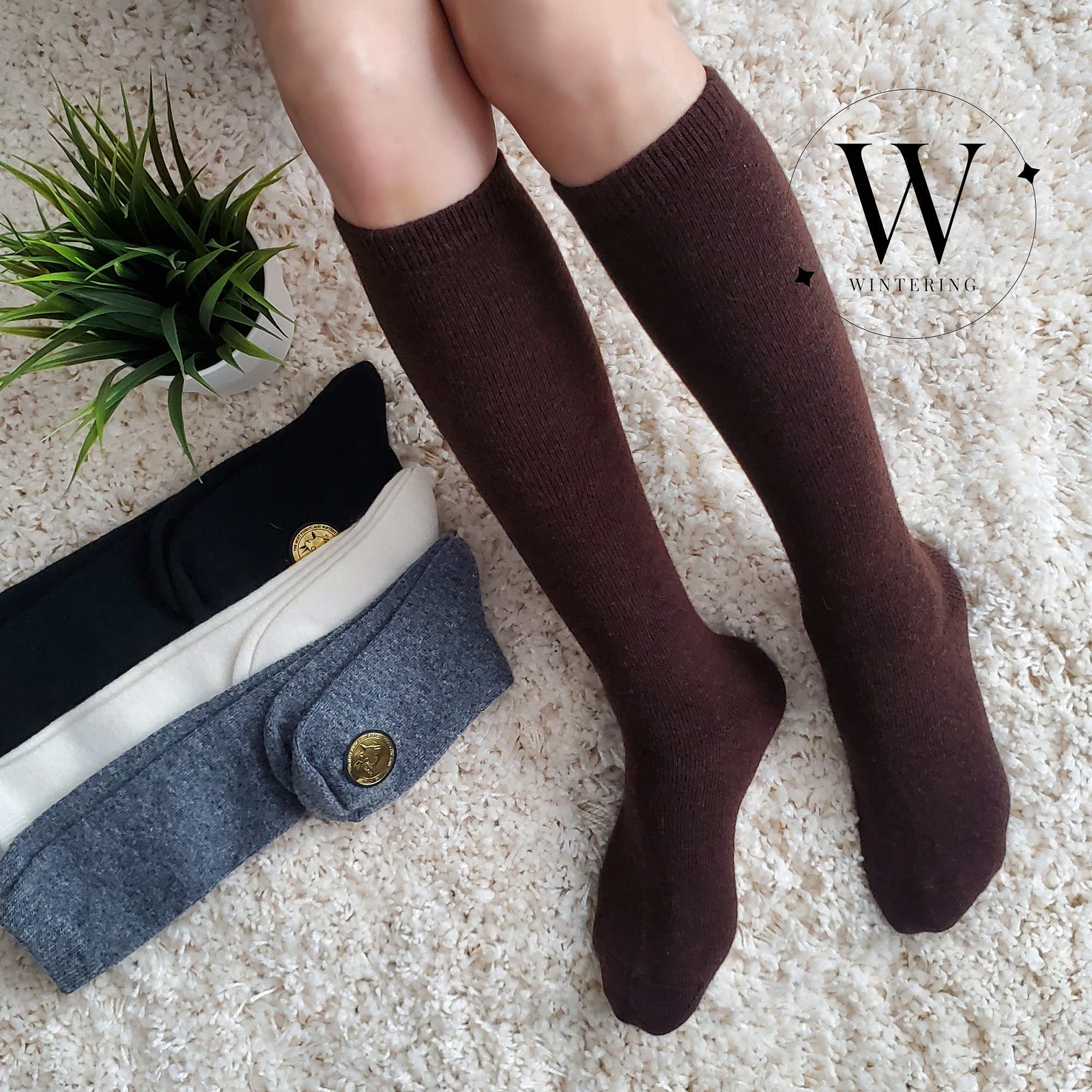 Plain Knee Socks Cashmere Wool Winter Warm and Soft Women's Socks, High ...