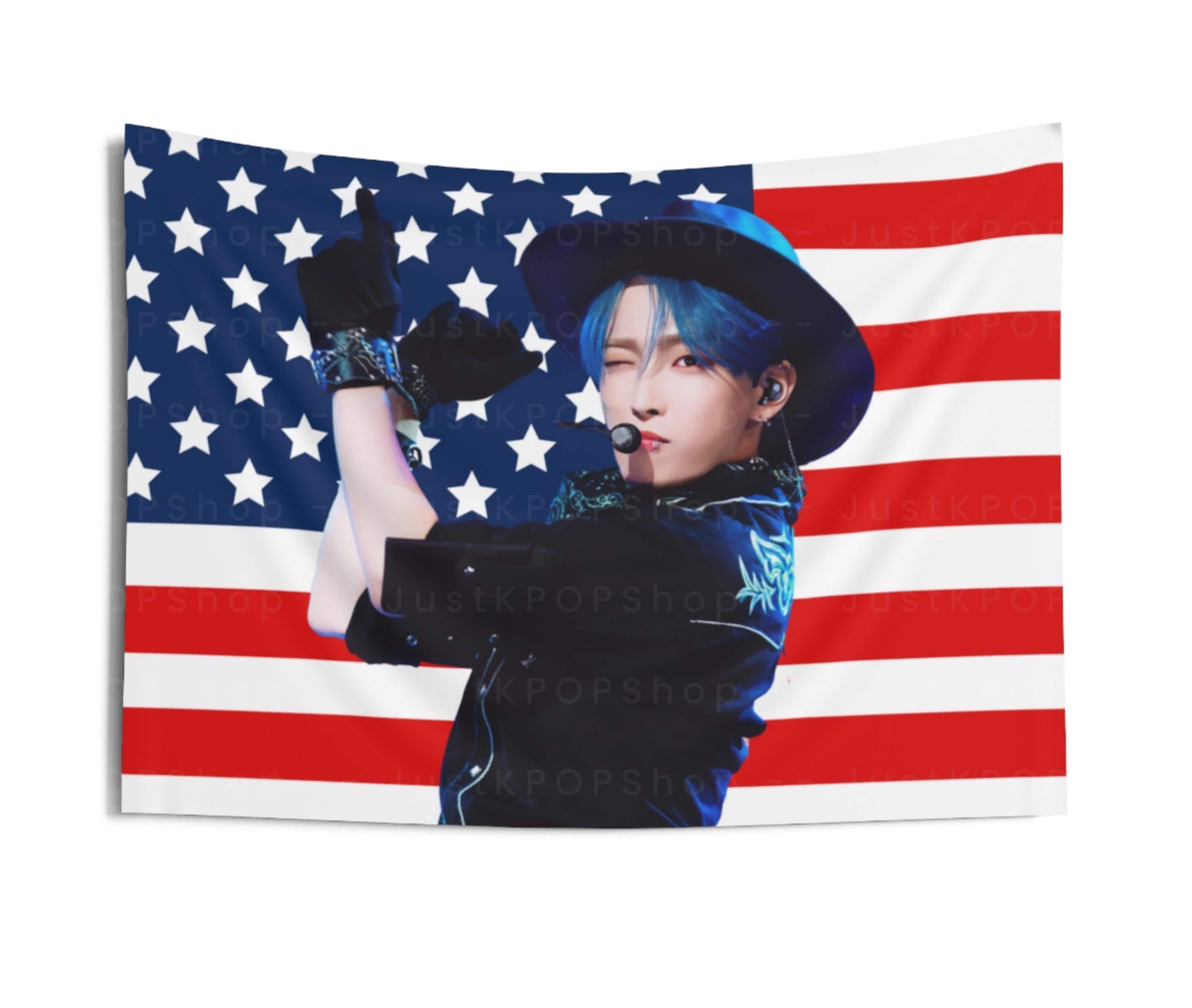 Ateez Hongjoong Cowboy American Flag, Hongjoong American Tapestry ...