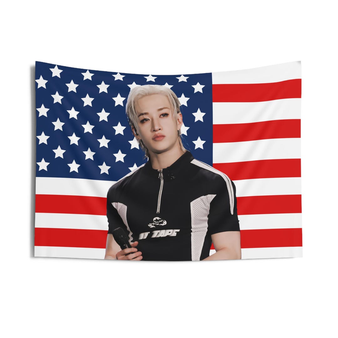 Bang Chan Stunning Visuals American Flag, Stray Kids Concert Banner ...