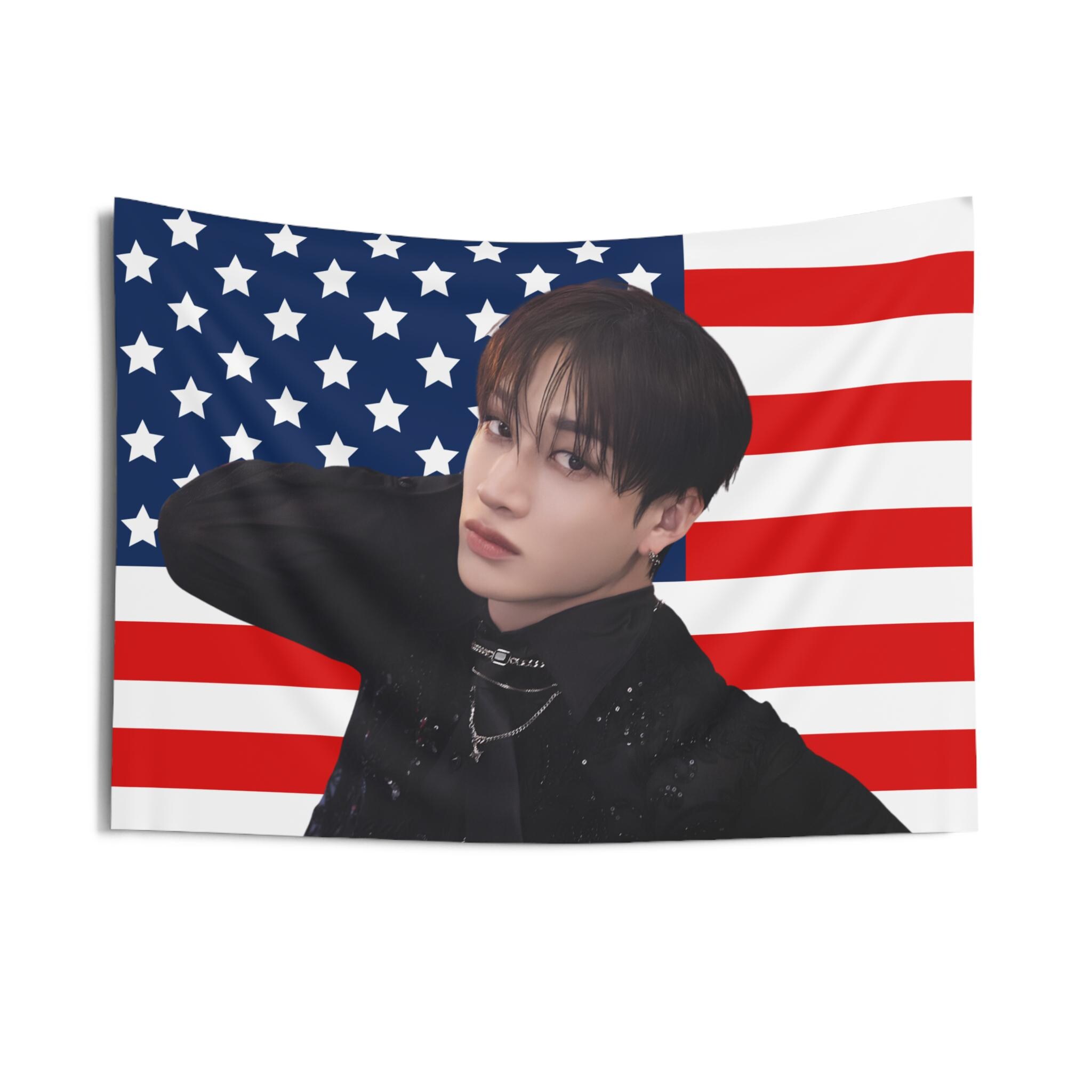 Bang Chan Dominate Japan American Flag, Stray Kids Concert Banner, SKZ ...