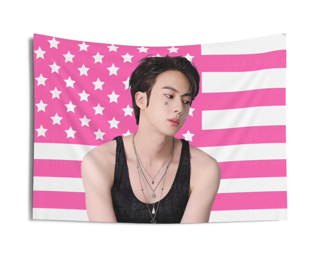 BTS Jin in Black Tank Top American Flag, Kim Seokjin Hot Pink American ...