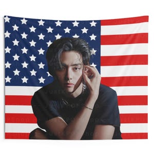 BTS V in Black Shirt American Flag, BTS V American Tapestry, Taehyung ...