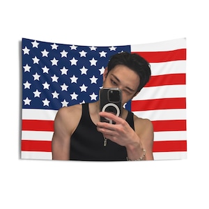 Bang Chan Wink Selfie American Flag, Stray Kids Concert Banner, SKZ ...