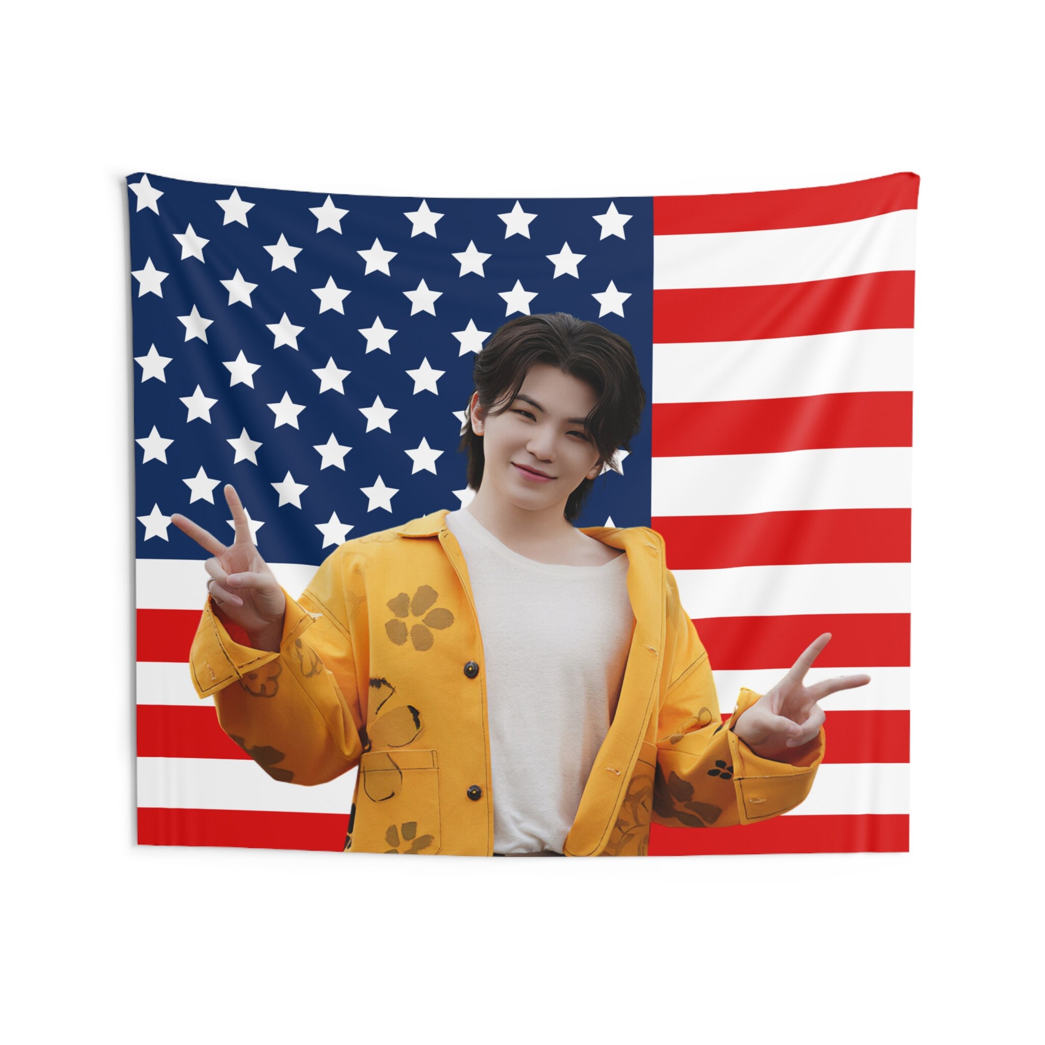 Woozi in Yellow Outfit American Flag, Seventeen Kpop Flag, Seventeen ...