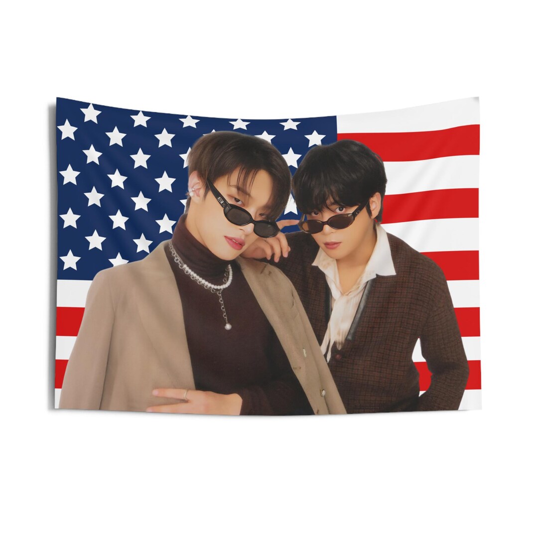 Ateez Mingi Jongho American Flag, Ateez Concert Banner, Ateez Kpop Flag ...