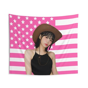 Le Sserafim Chaewon Cowgirl Photo Flag Banner, Chaewon Hot Pink American Tapestry, Coachella ...