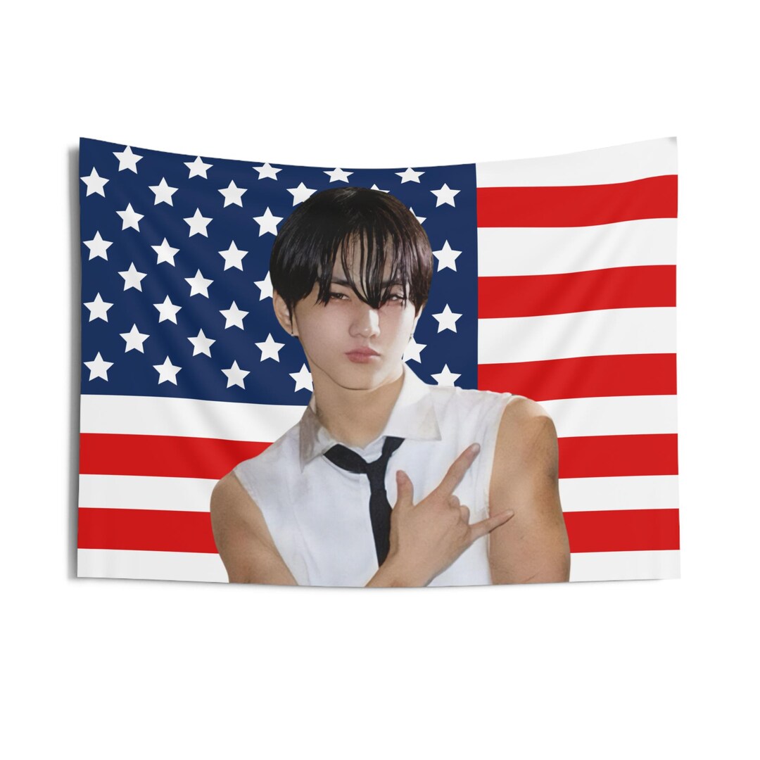 Enhypen Jungwon Biceps American Flag, Enhypen Jungwon American Tapestry ...