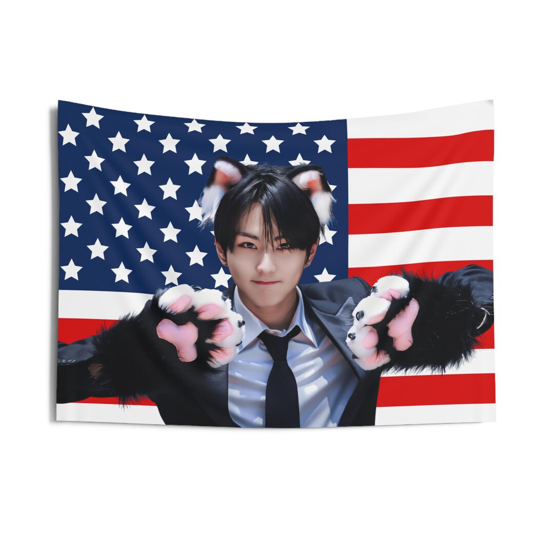 Jungwon Catboy American Flag, Enha Concert Banner, Enha Kpop Flag, Enha ...
