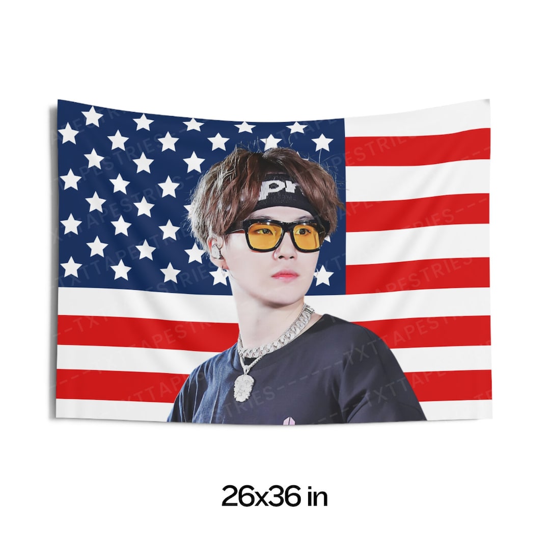 BTS Yoongi Iconic Shades Flag Banner, Suga American Tapestry, Min ...