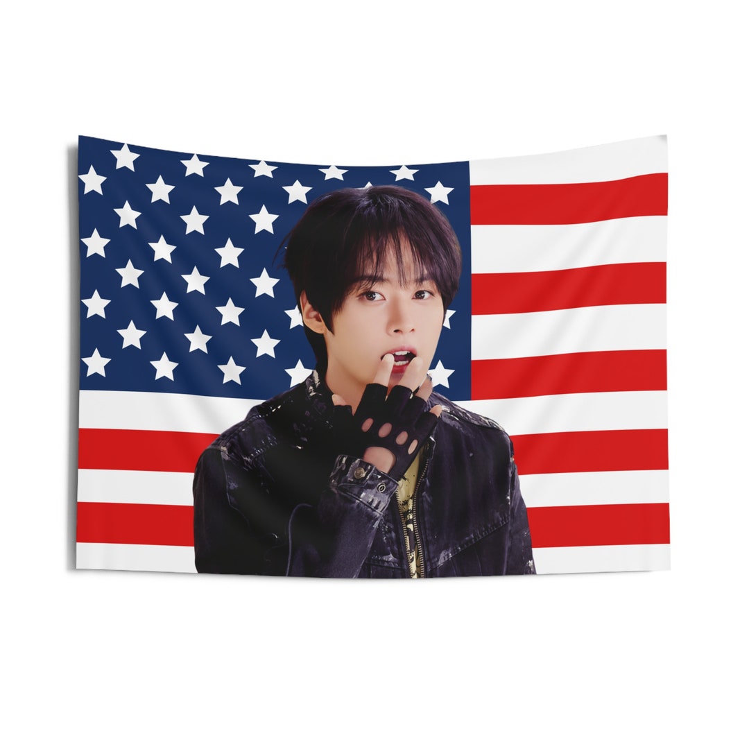 Stray Kids Lee Know in Black Denim Photoshoot American Flag, Lee Know ...