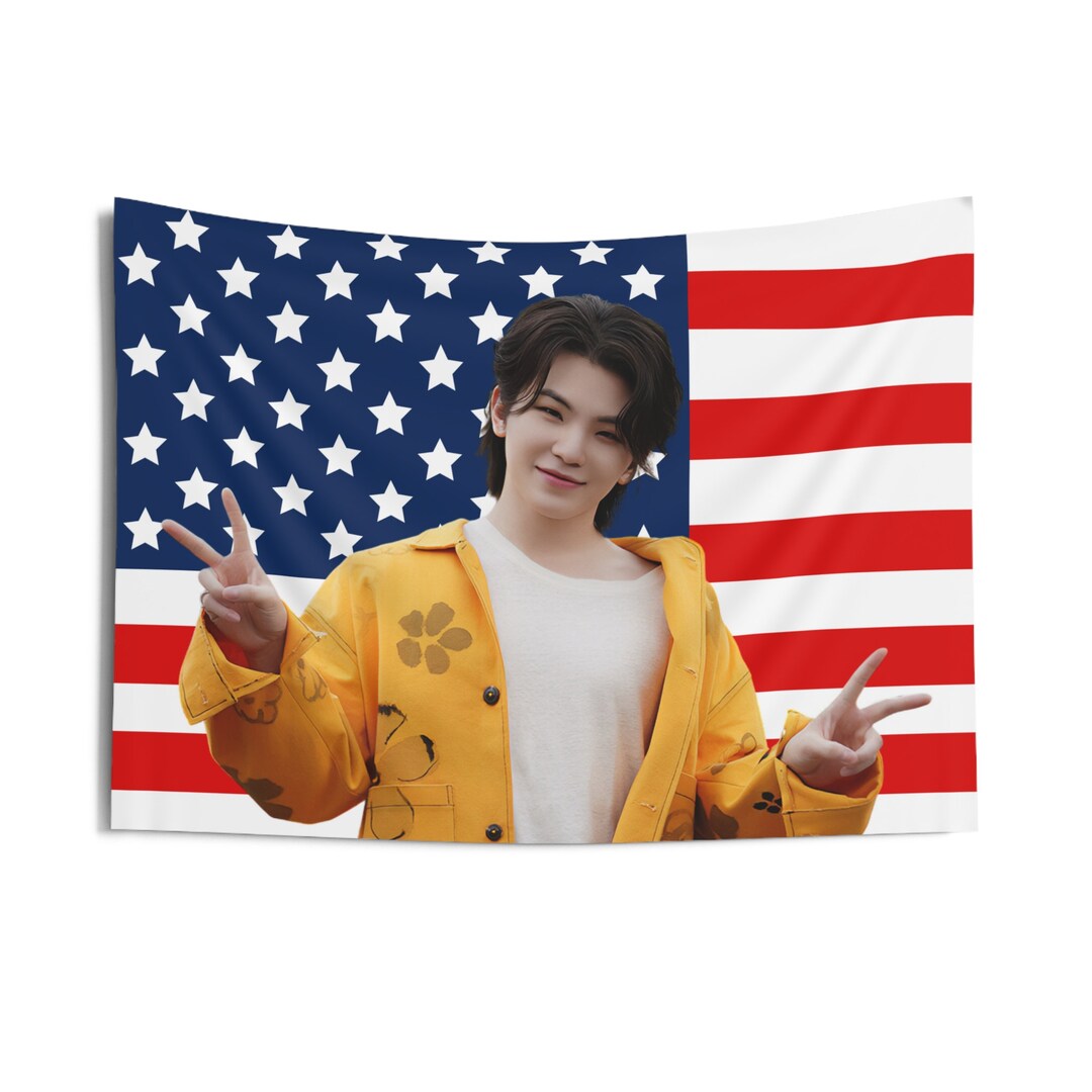 Woozi in Yellow Outfit American Flag, Seventeen Kpop Flag, Seventeen ...