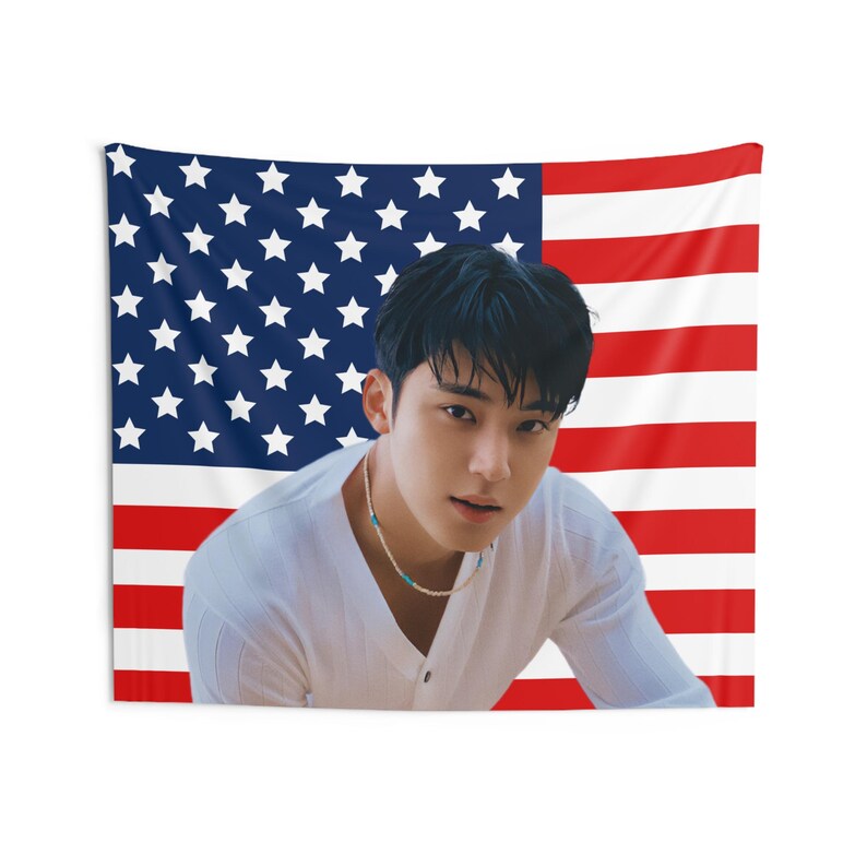 Svt Mingyu Face Card American Flag, Seventeen Kpop Flag, Seventeen ...