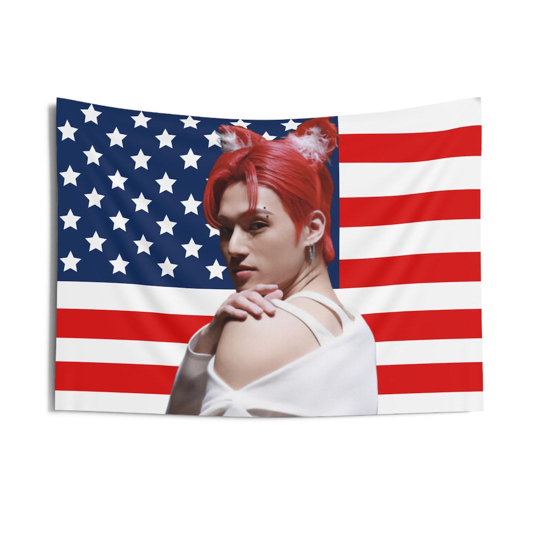 Ateez Wooyoung Red Hair American Flag, Ateez Concert Banner, Ateez Kpop ...