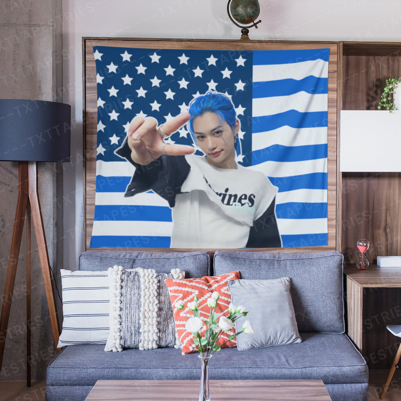Stray Kids Felix Captivating Blue Hair American Flag, Felix American ...