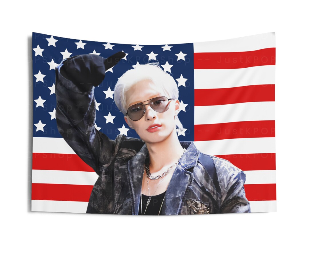 Ateez Mingi Cool Shades American Flag, Ateez Concert Banner, Ateez Kpop ...