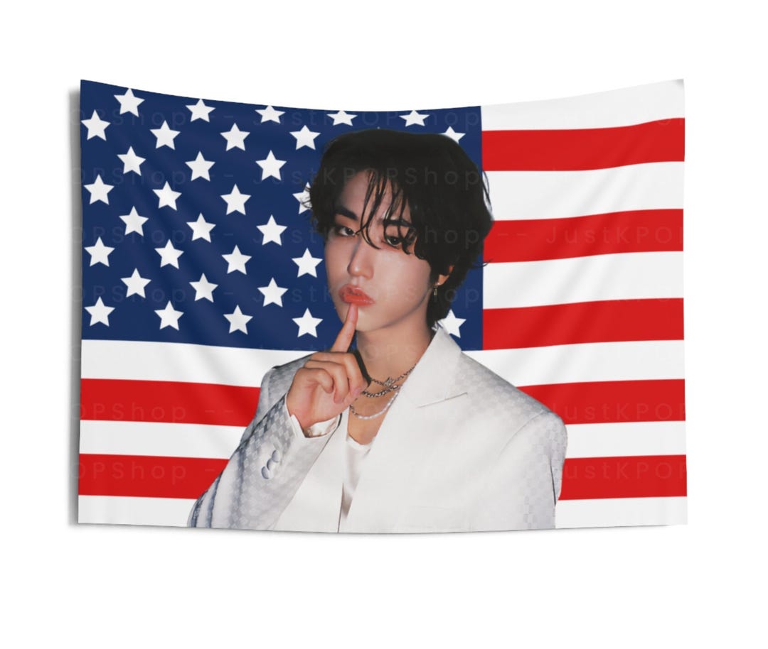 Stray Kids Han in White Suit American Flag, Han Jisung American ...