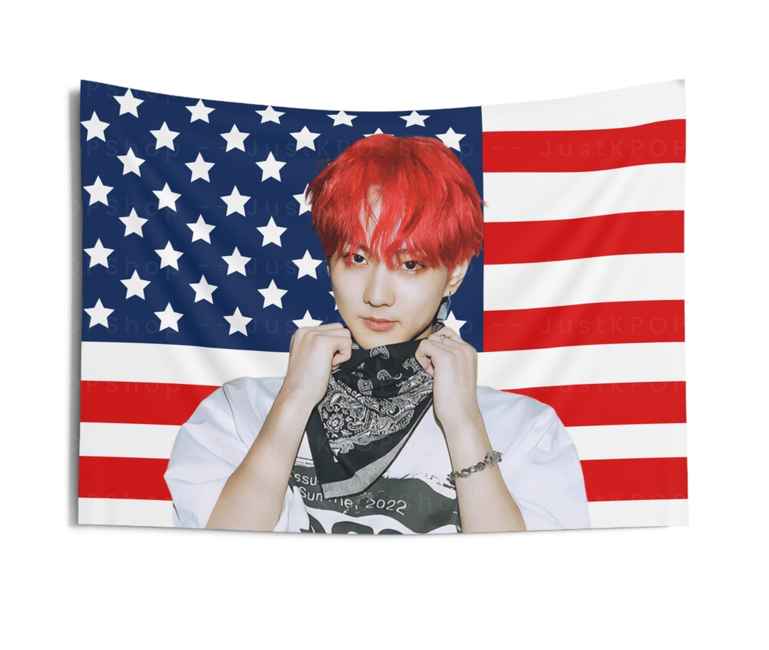 Enha Jungwoon Red Hair American Flag, Enha Concert Banner, Enha Kpop ...