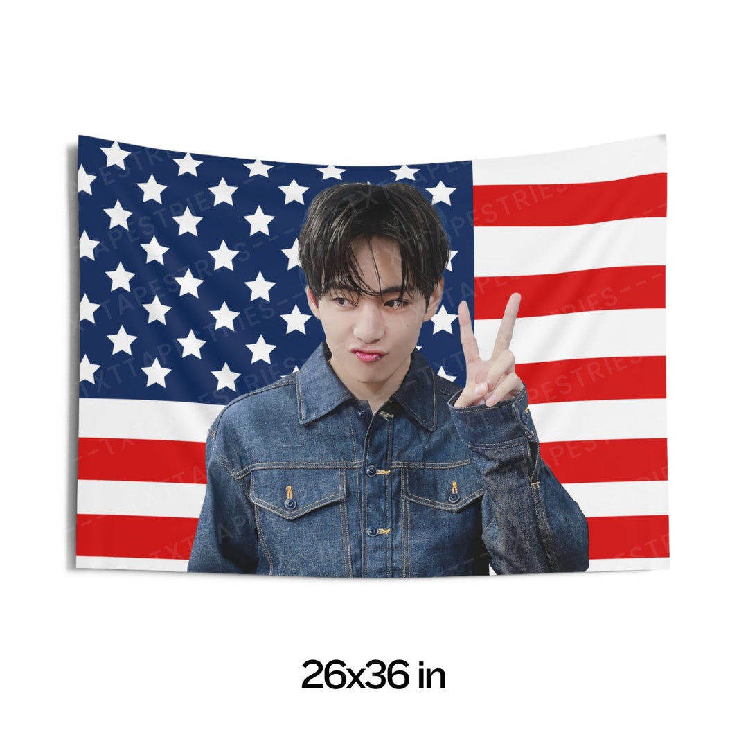 Bts V in Denim Flag Banner, Kim Taehyung American Tapestry, Taehyung ...