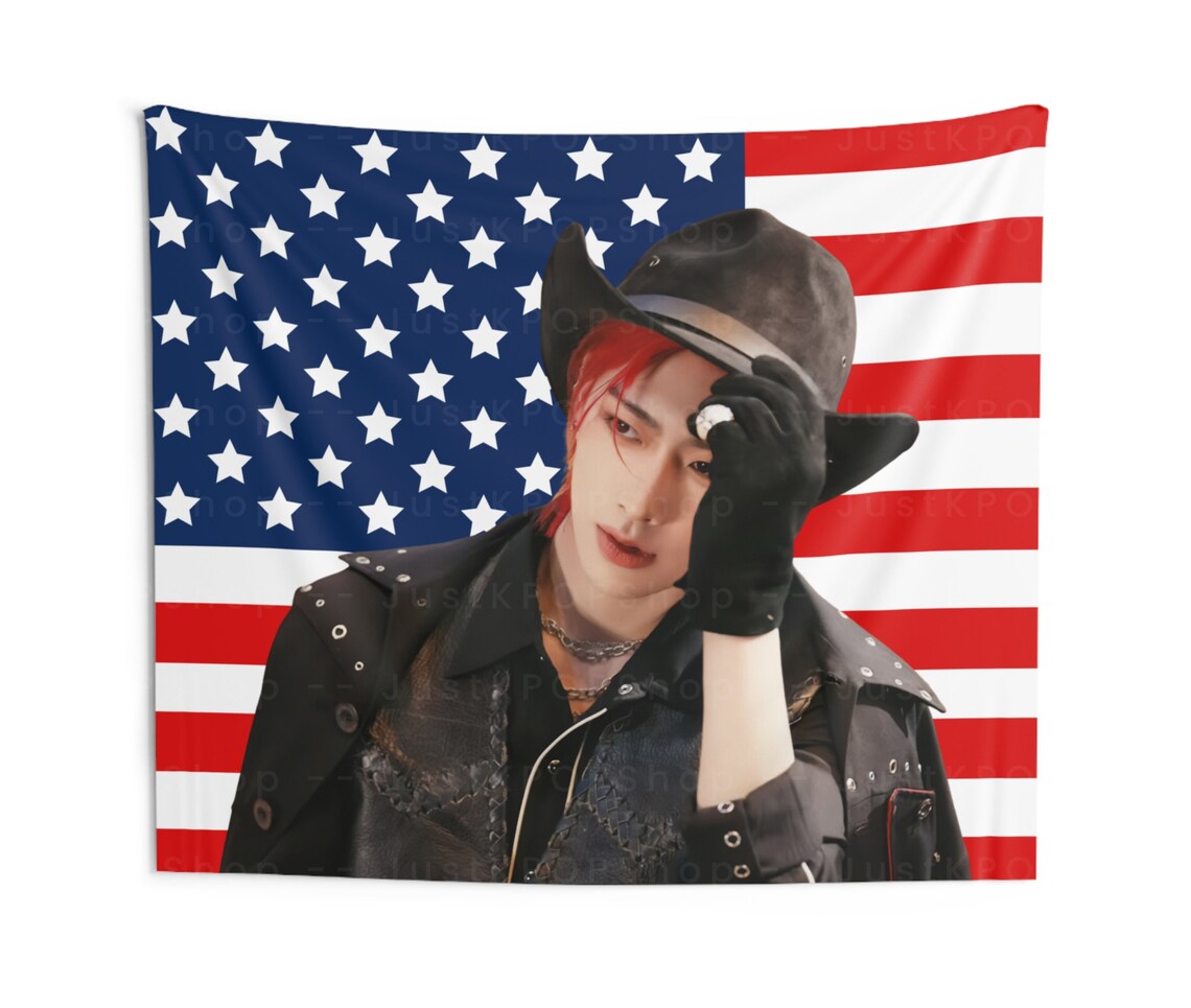 ZB1 Ricky Cowboy American Flag, Zerobaseone Ricky American Tapestry ...
