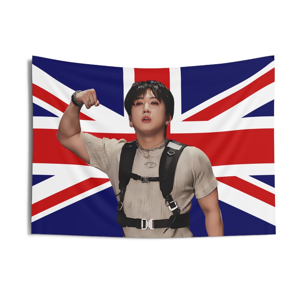 Changbin Flexing UK Flag, Stray Kids Concert Banner, SKZ Kpop Banner ...