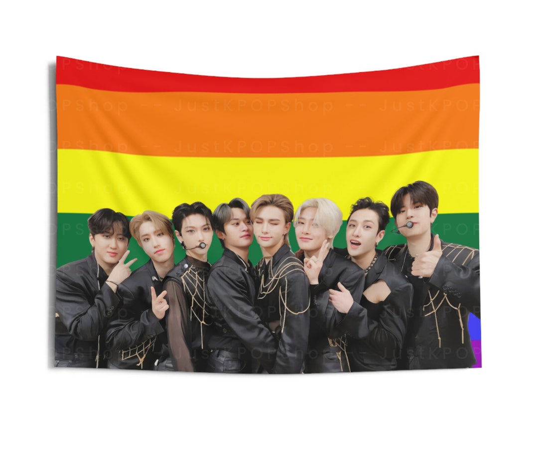 Stray Kids Members Group Photo Pride Flag, Stray Kids Pride Tapestry ...