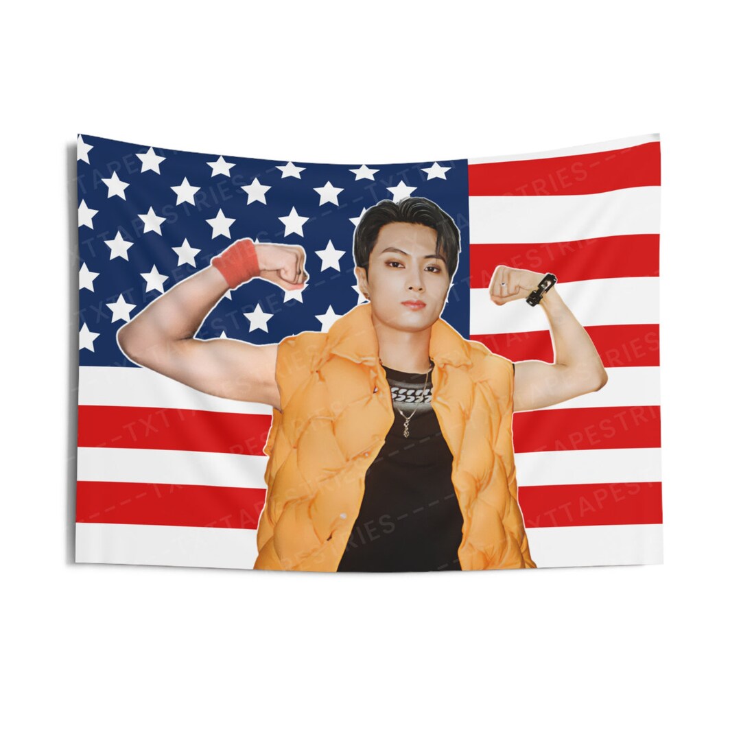 Enhypen Jay Flexing His Biceps Flag Banner, Enhypen Jay American Flag ...