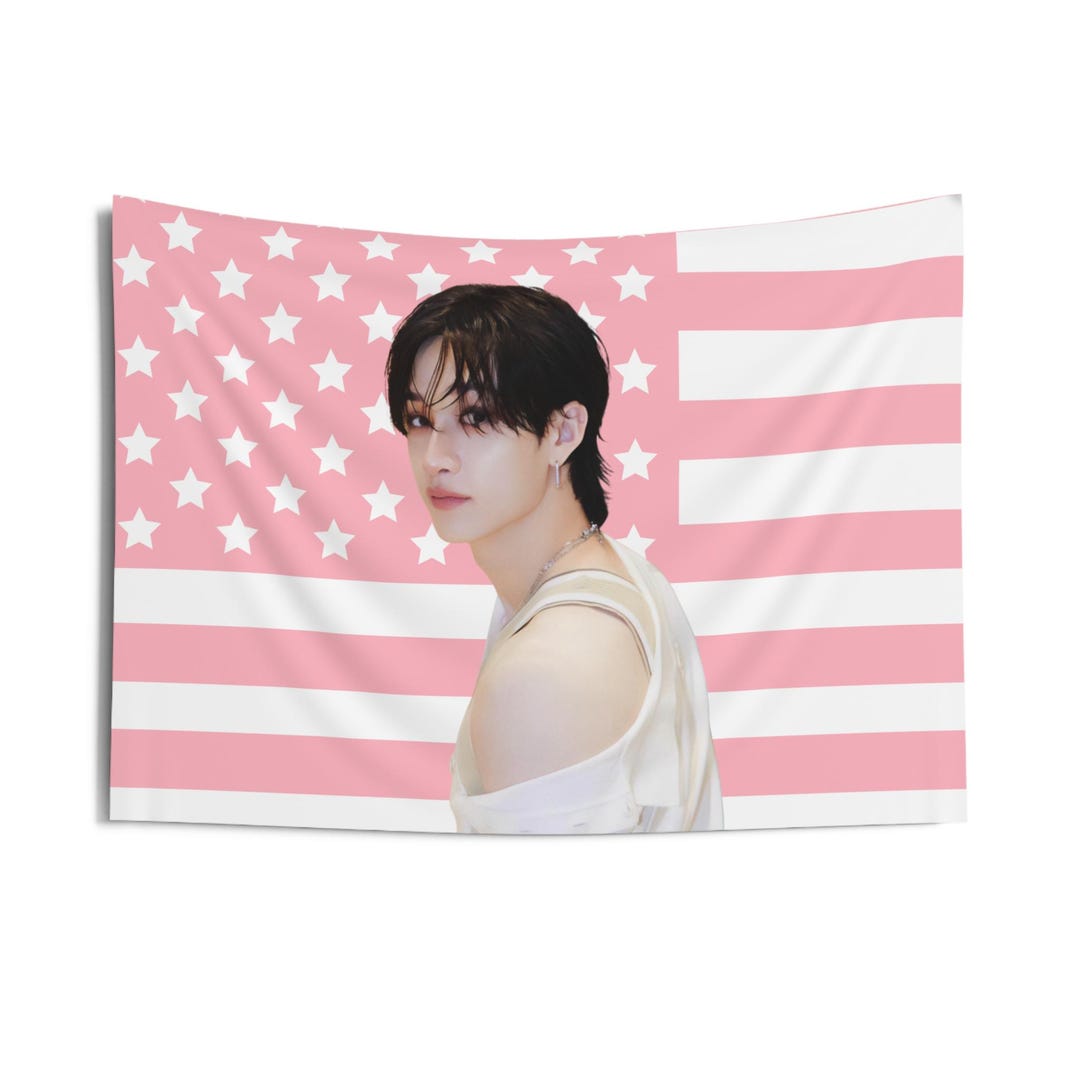 Bang Chan Visuals Pink American Flag, Stray Kids Concert Banner, SKZ ...
